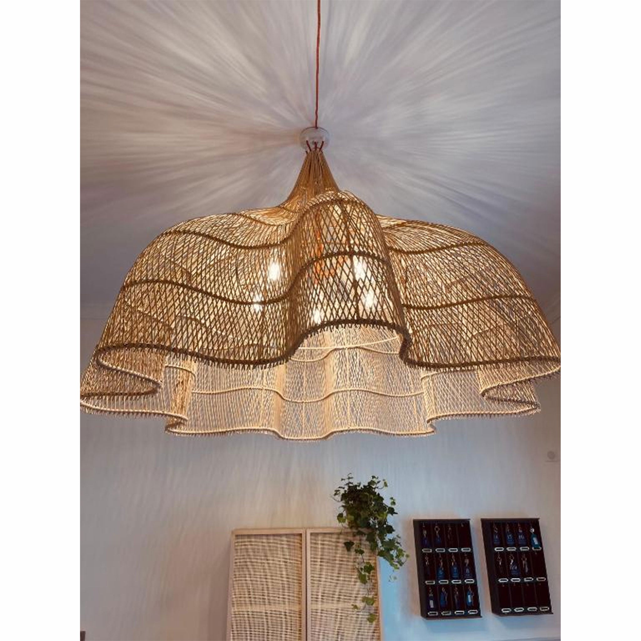 Large Rattan Chandelier - Boho Pendant Light – indochinadecor