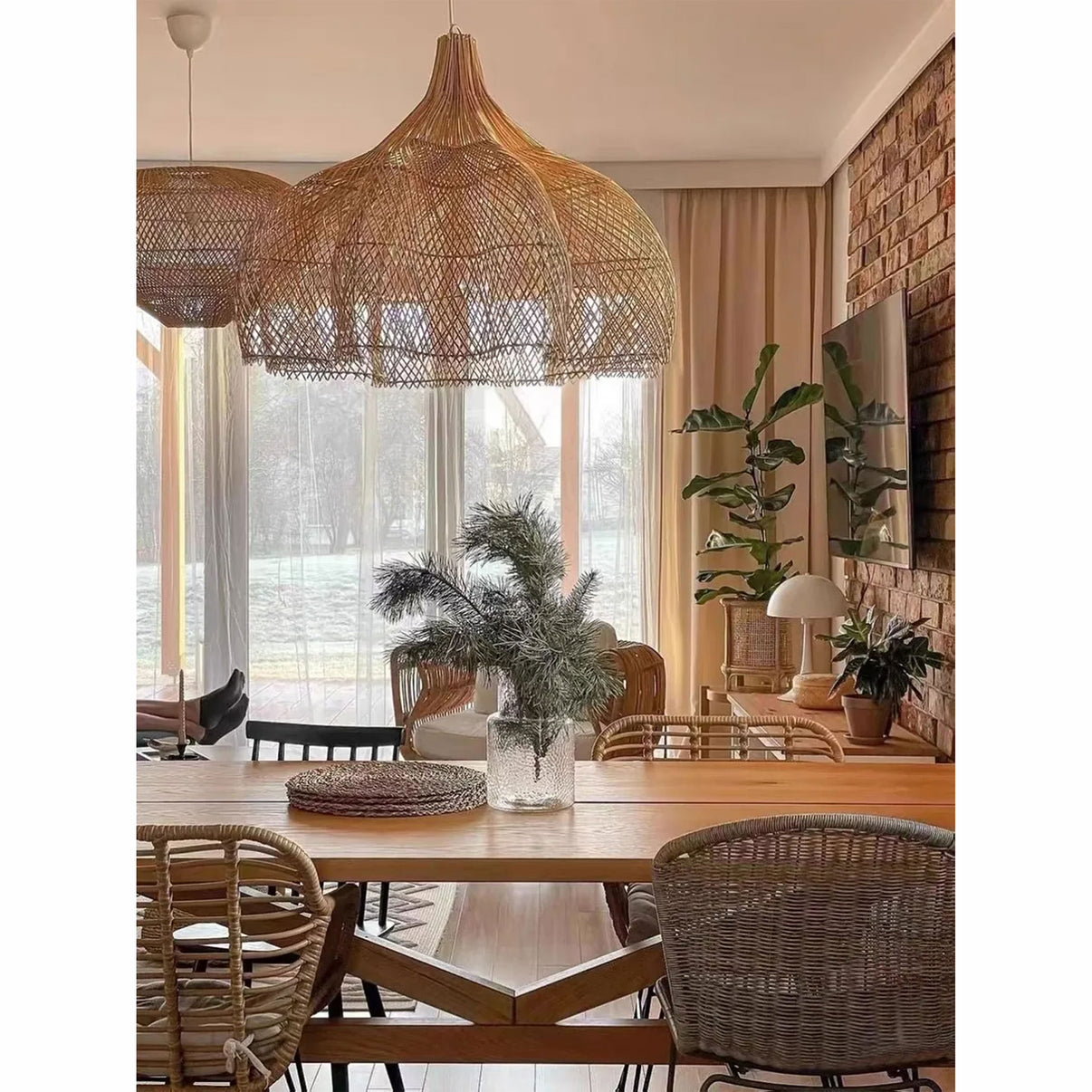 Large Rattan Chandelier - Boho Pendant Light – indochinadecor
