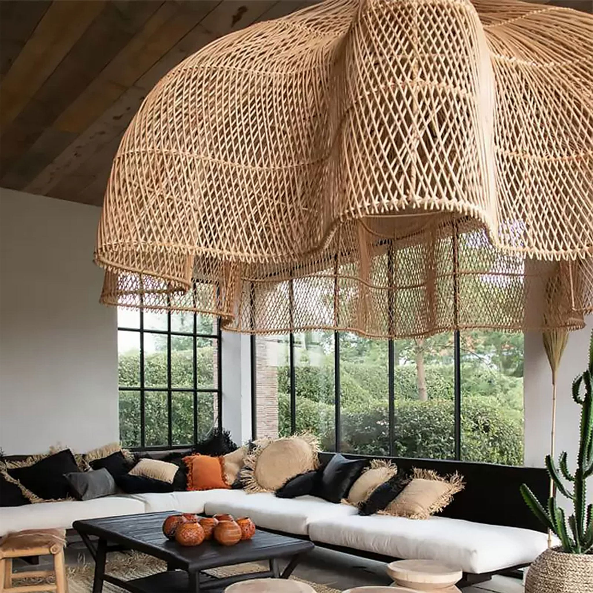 Large Rattan Chandelier - Boho Pendant Light – indochinadecor