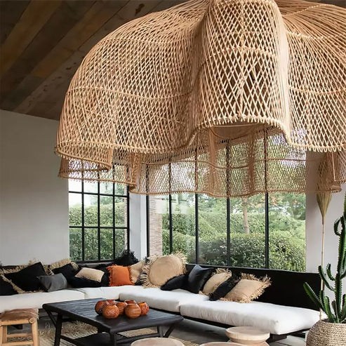 Large Rattan Chandelier - Boho Pendant Light – indochinadecor