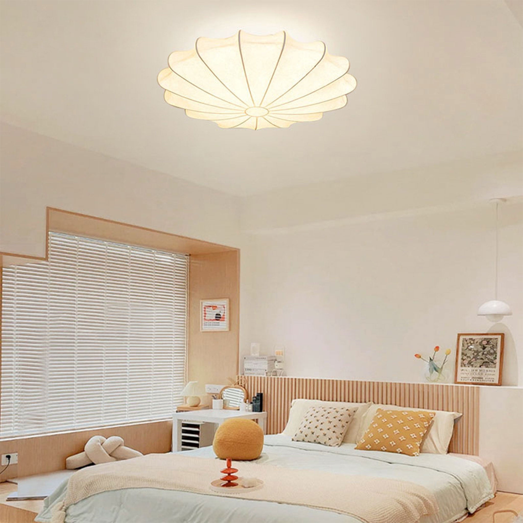 Fabric Silk Ceiling Lamp, Wabi-sabi Ceiling Light, Japanese Flush Moun ...
