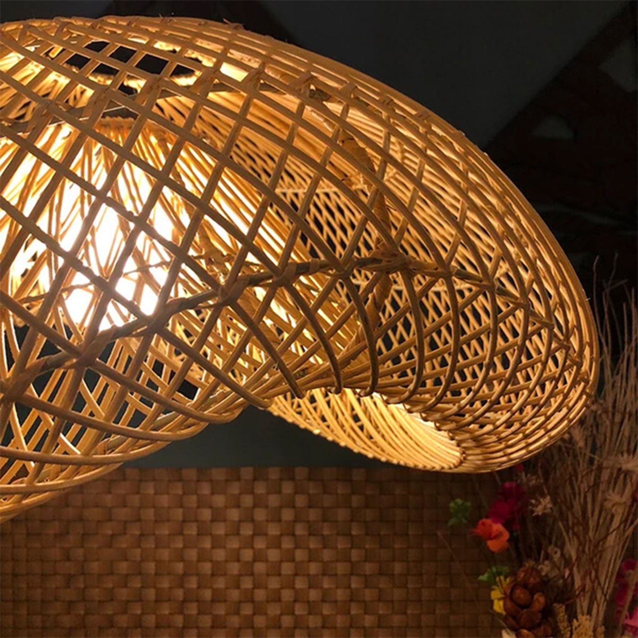 Boho Rattan Pendant Lights, Rattan Lampshade, Bamboo Lamshade, Rustic ...
